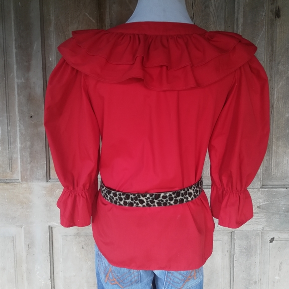 Vintage | Tops | Vintage Red Ruffle Top | Poshmark